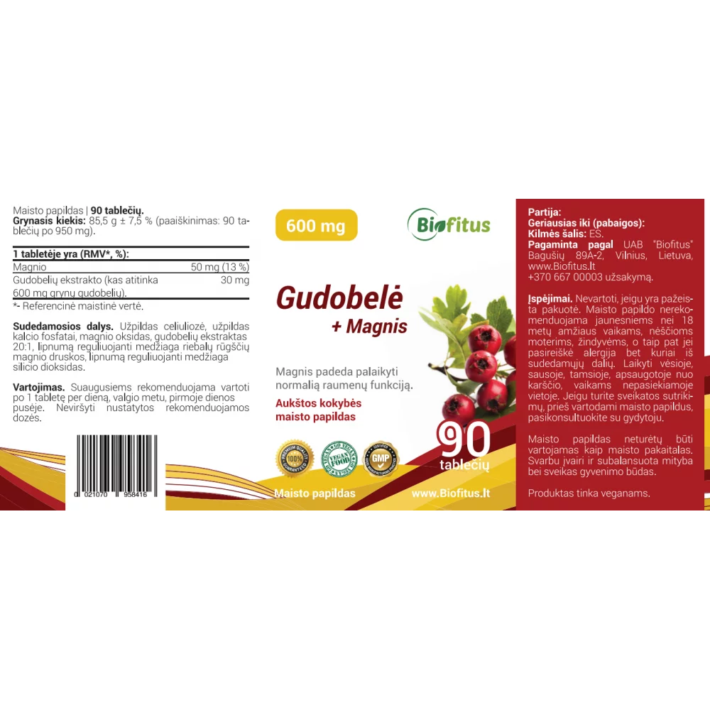 Gudobelė su Magniu | Širdies veiklai | Siuntimas 0€ | Biofitus