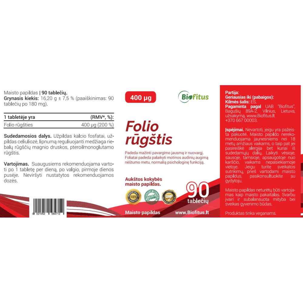 Folio rūgštis 400 | Nemokamas siuntimas | Biofitus