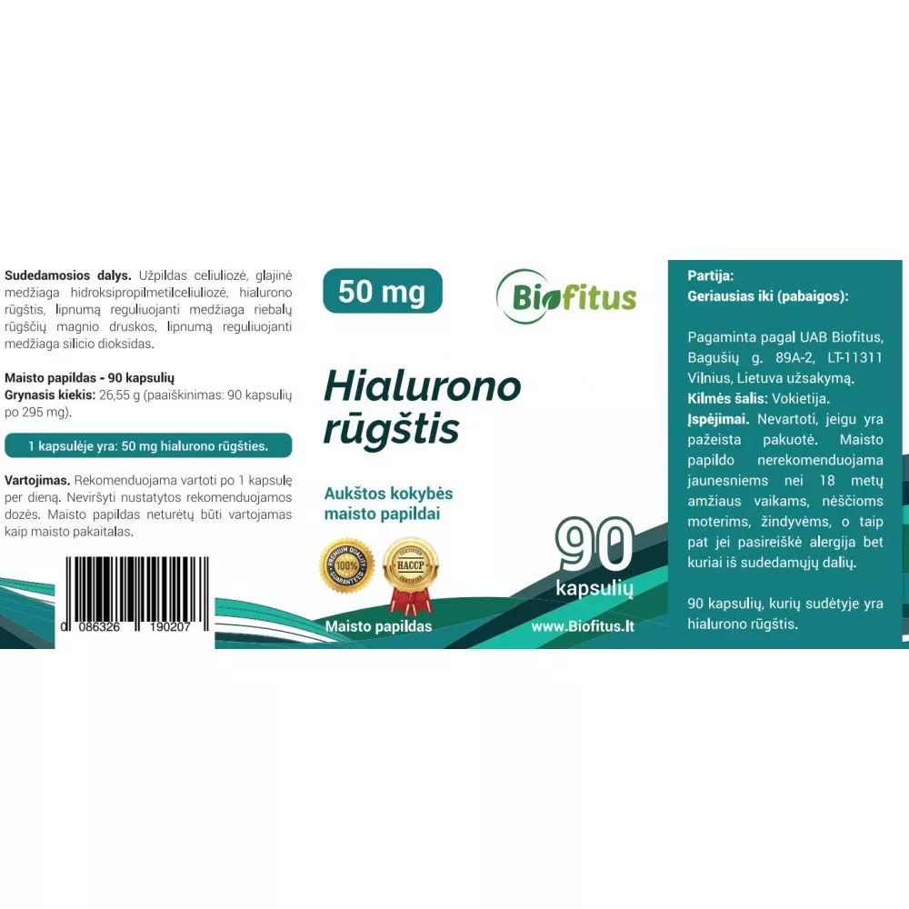 Hialurono rūgštis | 0€ Siuntimas | 90 kapsulių | Biofitus