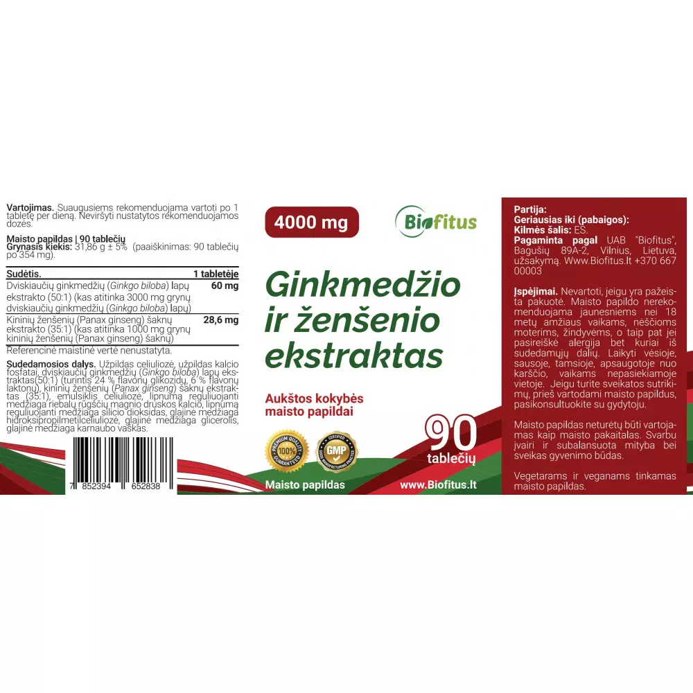 Ginkmedžio ir Ženšenio ekstraktas | Siuntimas 0€ | Biofitus