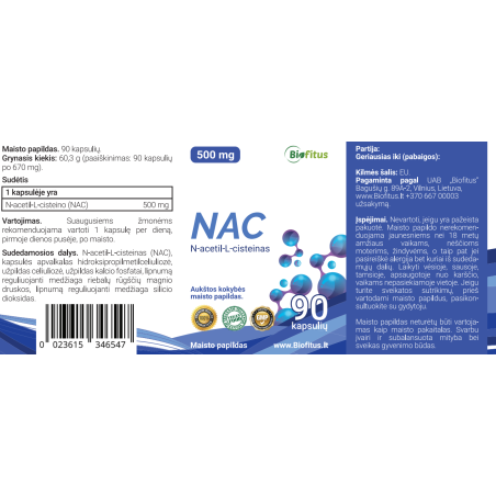 NAC 500 mg | N-acetil-L-cisteinas | Siuntimas 0€